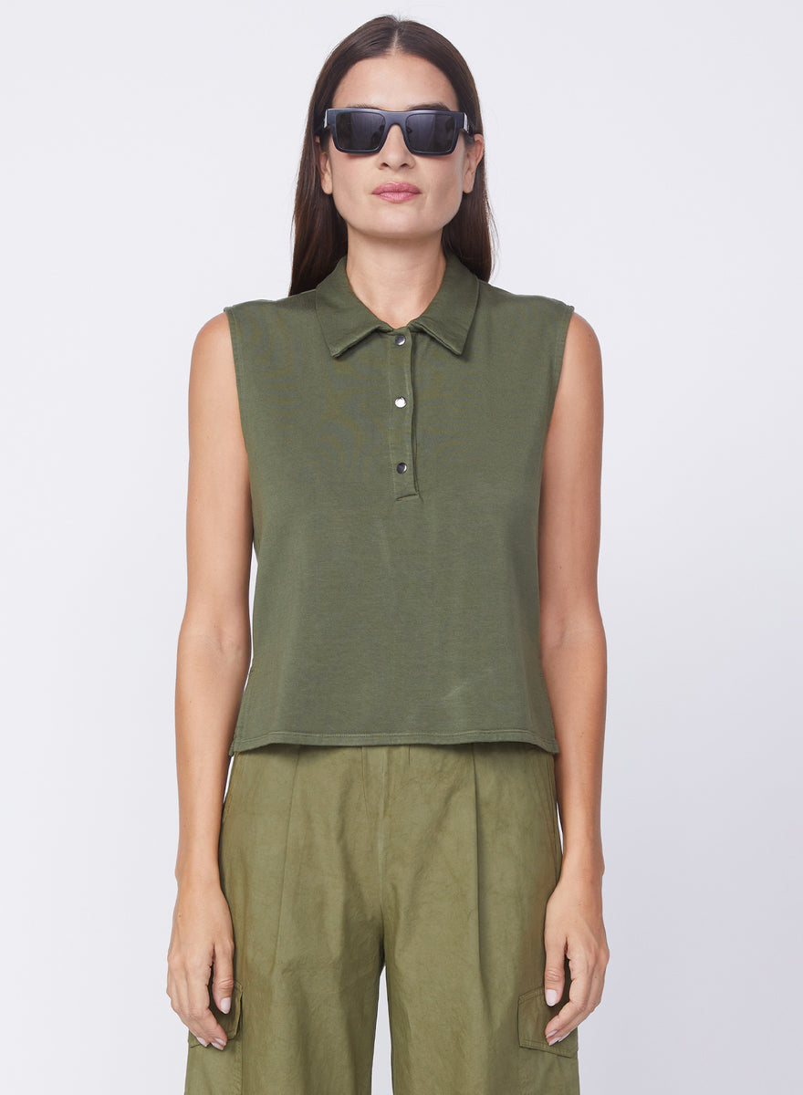 STA Softest Fleece Snap Polo Tank in Seaweed – Lula Boutique